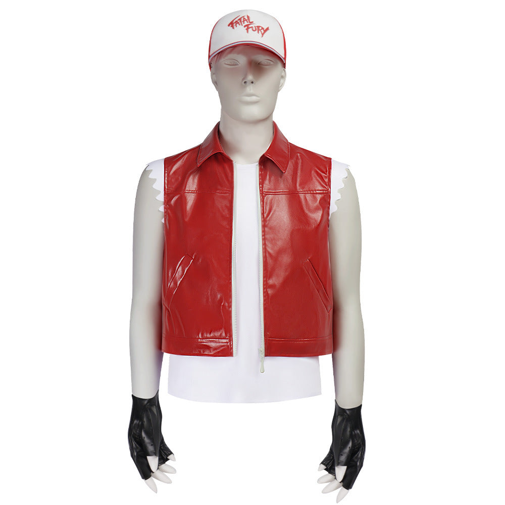 Street Fighter 6 Terry Bogard Haut Blanc+Gilet Rouge+Chapeau Cosplay C ...