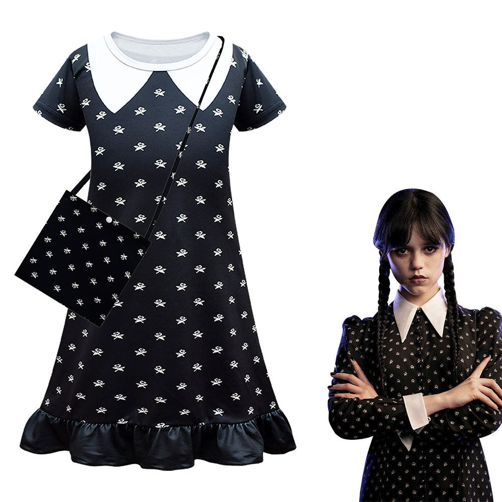 Déguisement Fille Wednesday Addams Robe+Sac Costume – Cosplaycart.fr